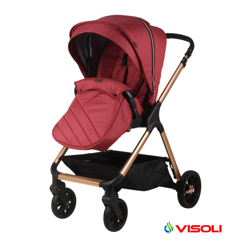 Carucior pentru copii 3 in 1 All in One Visoli Bordeaux - Bebelusu.ro